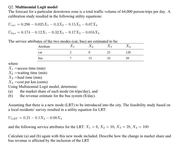 Solved Q2. Multinomial Logit model The forecast for a | Chegg.com