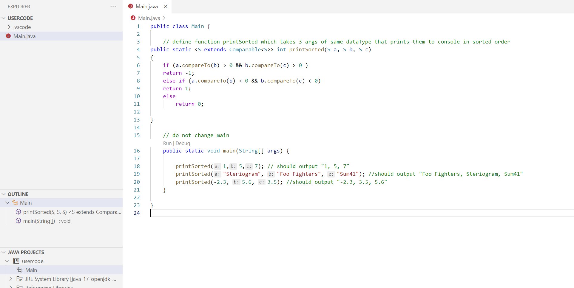 Solved (J) Main.java >... 1 public class Main \{ 3 // define | Chegg.com