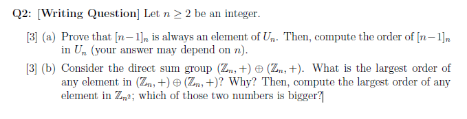 Solved Let n ≥ 2 be an integer. (a) Prove that [n−1]n is | Chegg.com