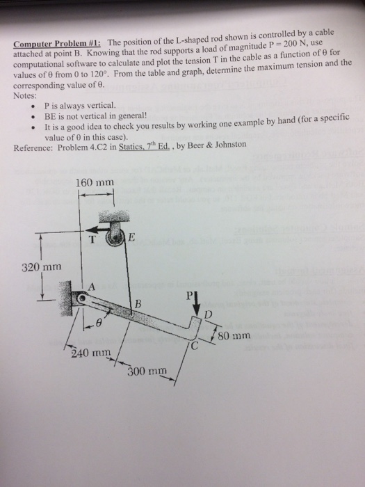 Solved ComputerProbleml#1: The position of the L-shaped rod | Chegg.com