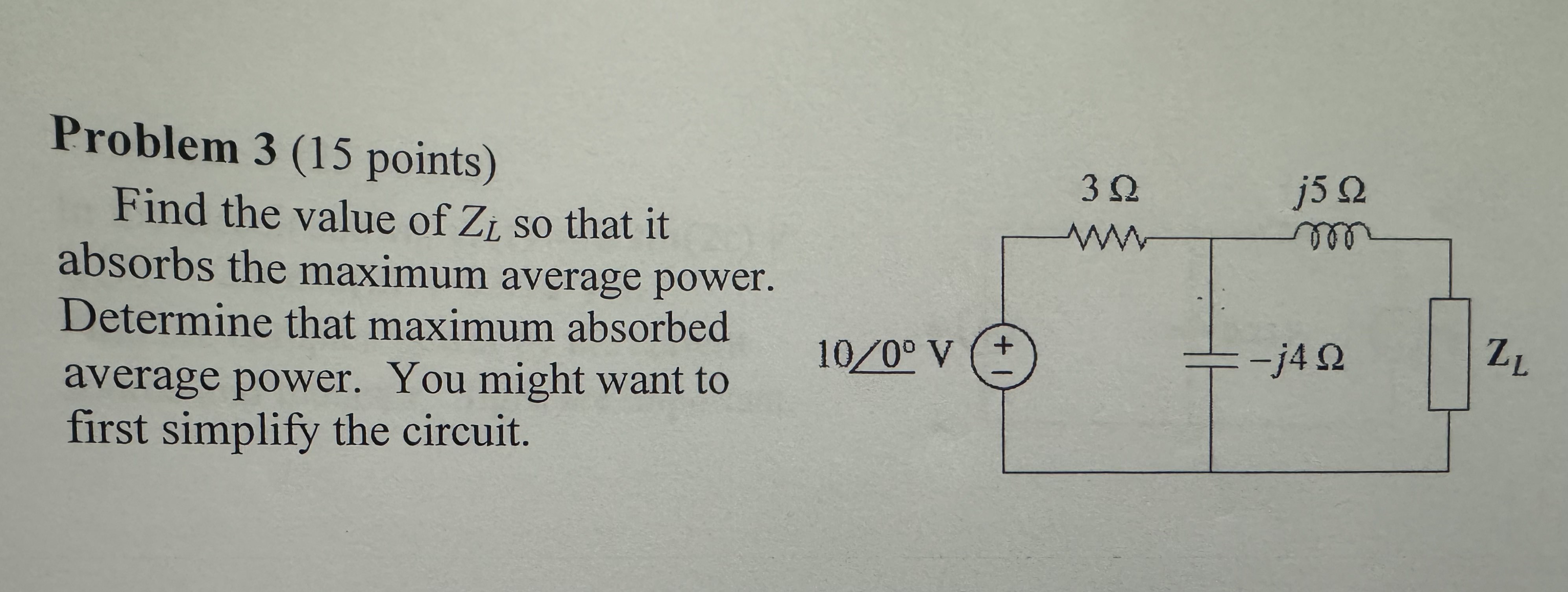Solved Problem 3 (15 points) Find the value of ZL so that it | Chegg.com