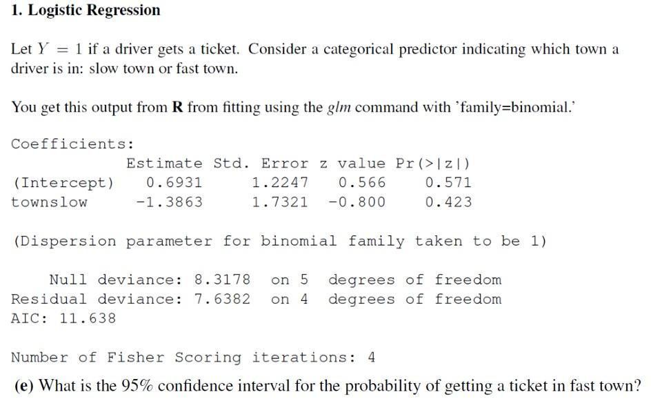 Solved 1. Logistic Regression Let Y = 1 if a driver gets a | Chegg.com