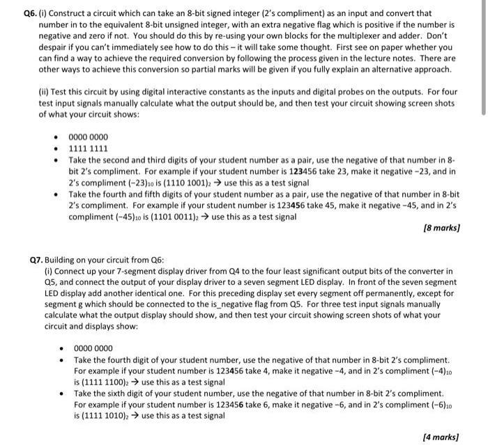 Solved Q6. (1) Construct a circuit which can take an 8-bit | Chegg.com