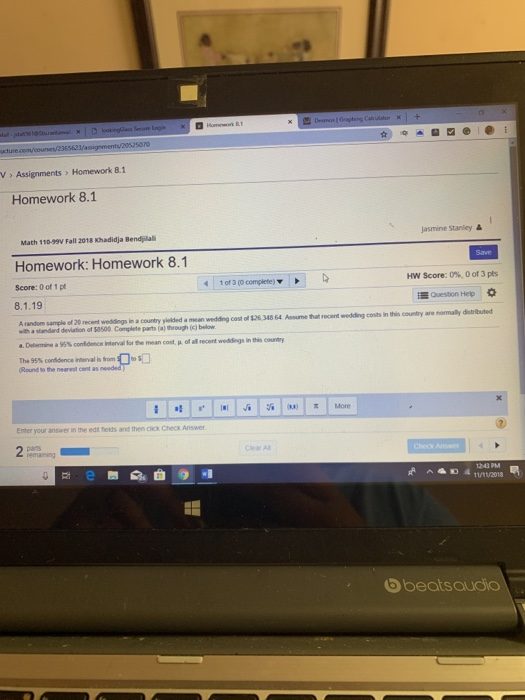 Solved -99V>Assignments > Ho k 8.1 Homework 8.1 Math 110-99V | Chegg.com