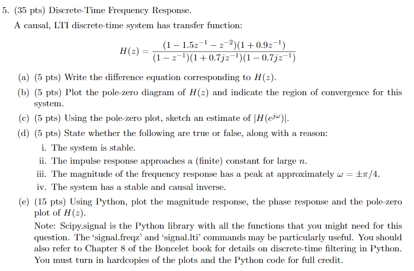 5. (35 pts) Discrete-Time Frequency Response. A | Chegg.com
