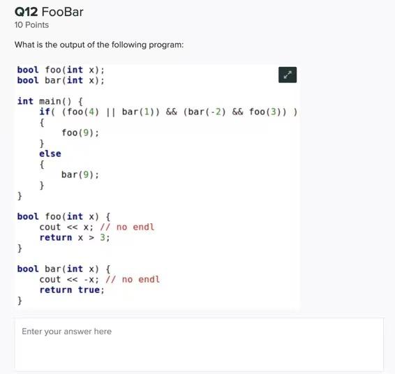 Solved Q12 FooBar 10 Points What is the output of the | Chegg.com