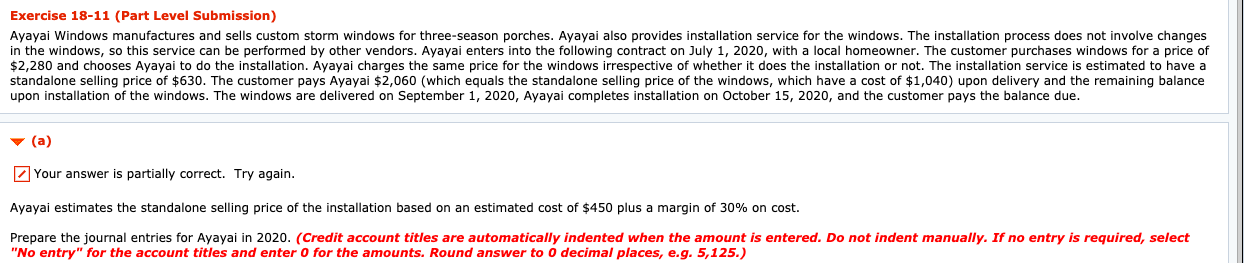 Solved Exercise 18-11 (Part Level Submission) Ayayai Windows | Chegg.com