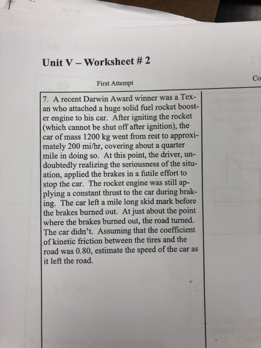 Solved Unit V-Worksheet # 2 Co First Attempt 7. A recent | Chegg.com