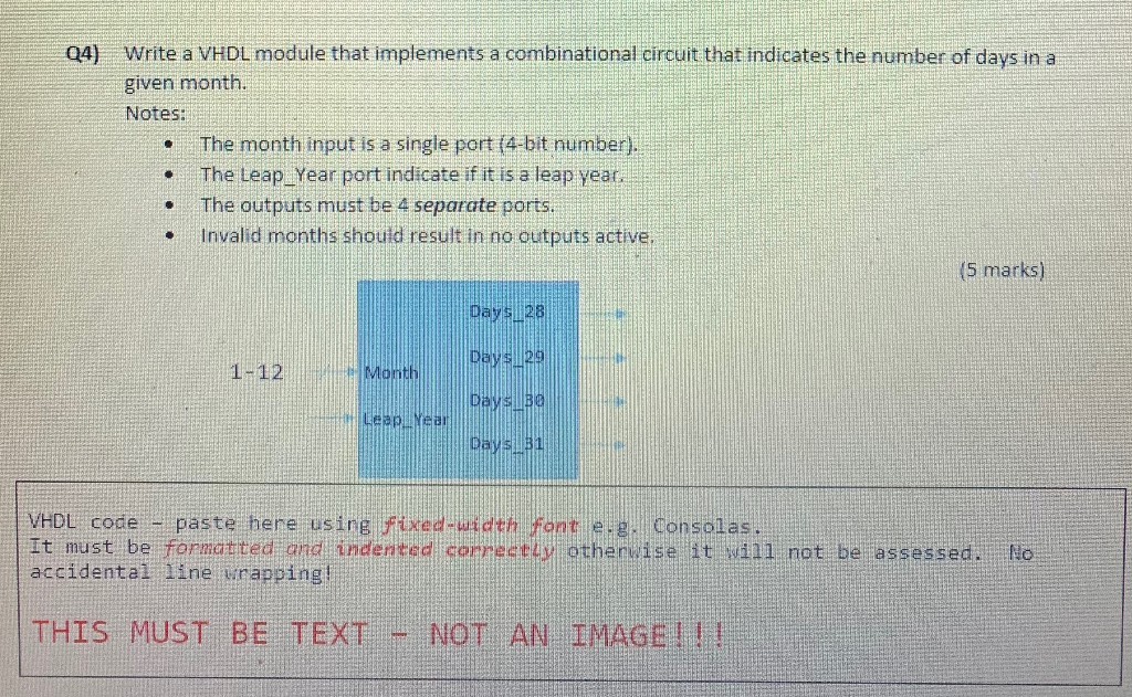 Solved Write A Vhdl Module That Implements A Combinational 0894
