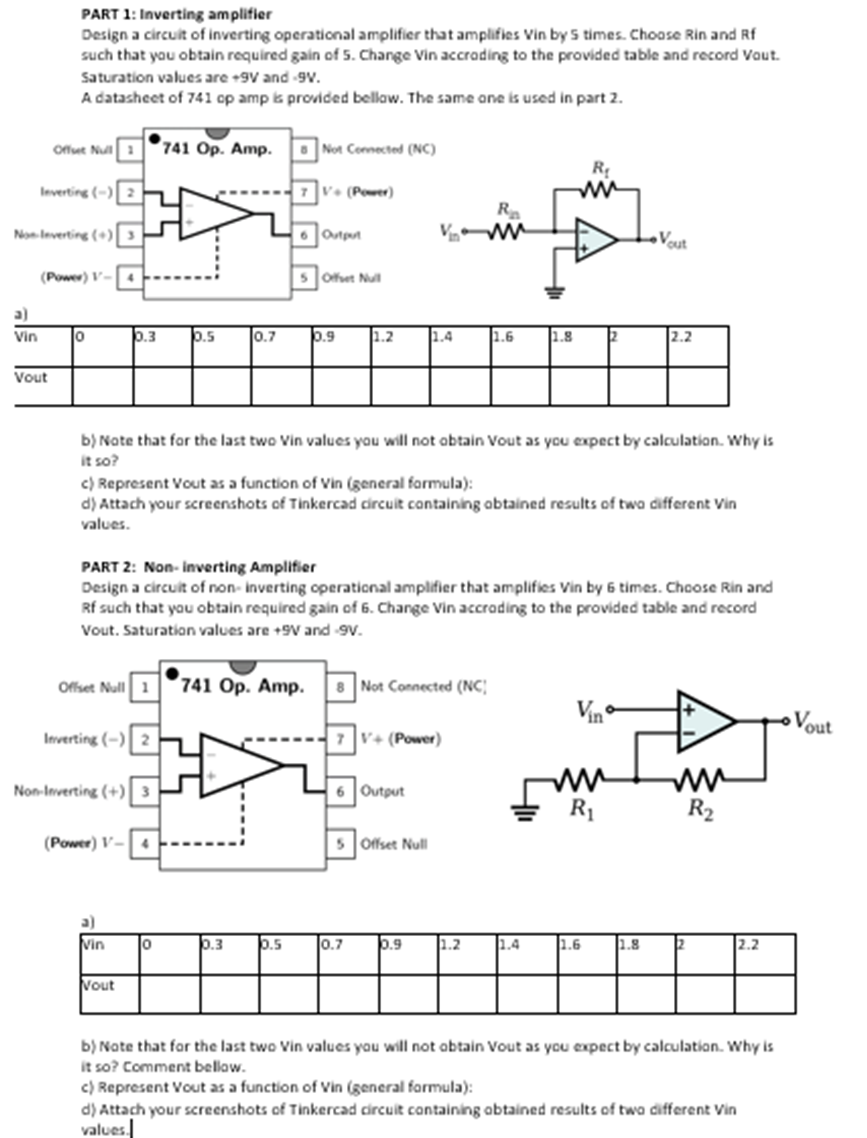 Solved PART 1: Inverting amplifier Design a circuit of | Chegg.com
