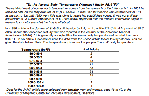 Solved "Is the Normal Body Temperature (Average) Really | Chegg.com