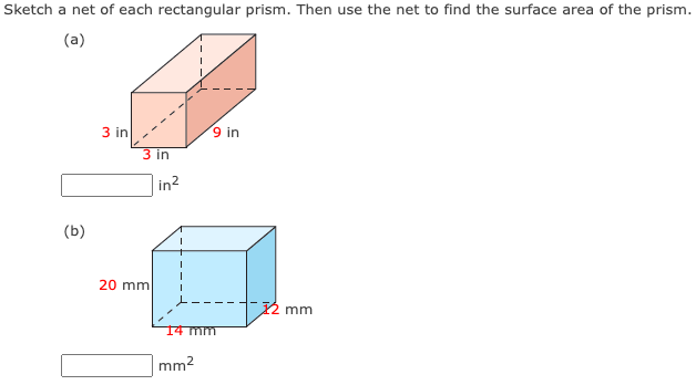 Solved Sketch a net of each rectangular prism. Then use the | Chegg.com