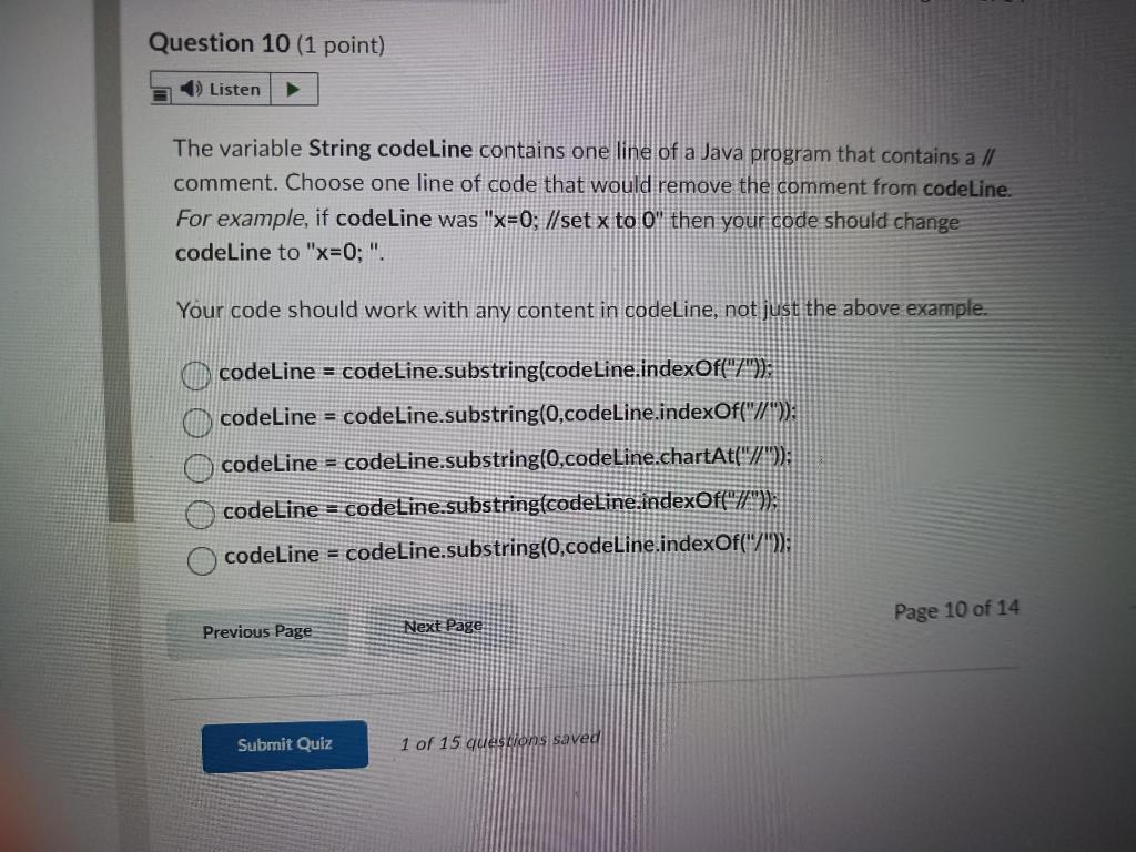 Solved The variable String codeLine contains one line of a | Chegg.com