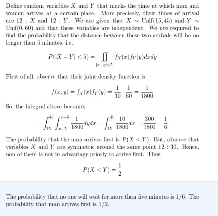 Solved (1 point) A man and a woman agree to meet at a cafe | Chegg.com