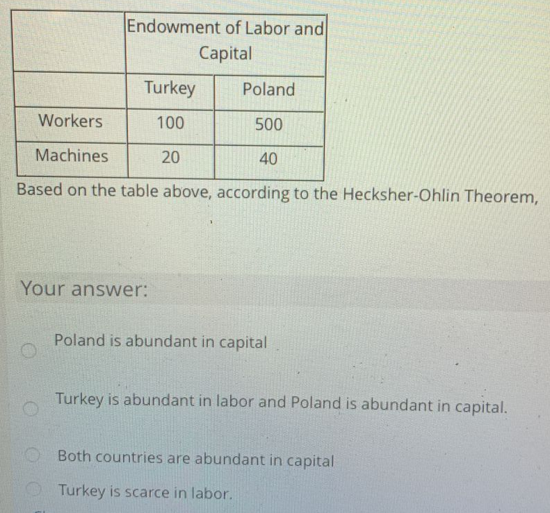 Solved Endowment of Labor and Capital Turkey Poland Workers | Chegg.com