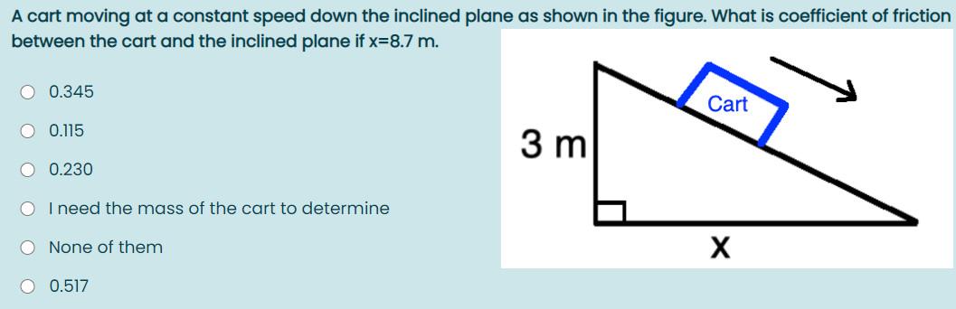 Solved A cart moving at a constant speed down the inclined | Chegg.com