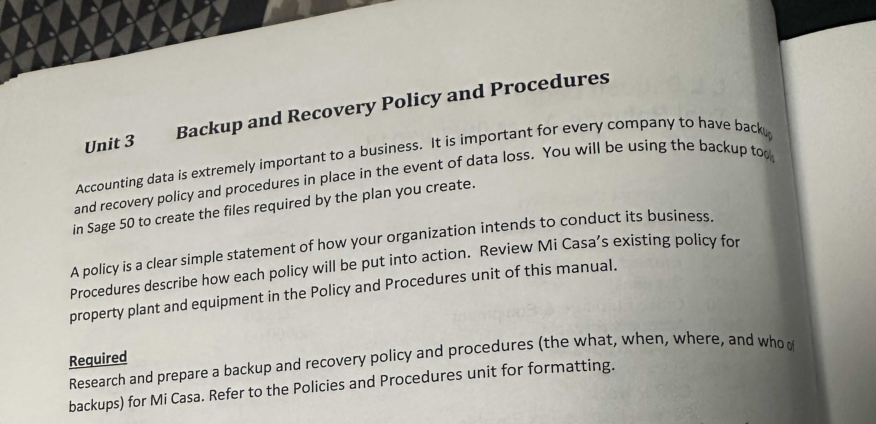 Solved Unit 3Backup and Recovery Policy and | Chegg.com