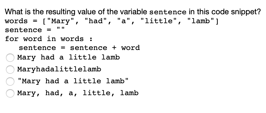 Solved What is the resulting value of the variable sentence | Chegg.com