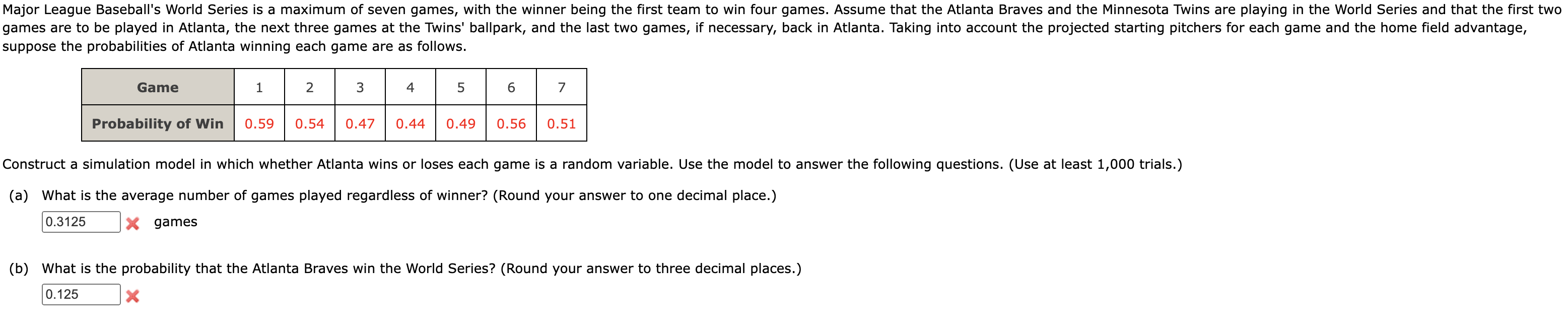Solved pose the probabilities of Atlanta winning each game | Chegg.com