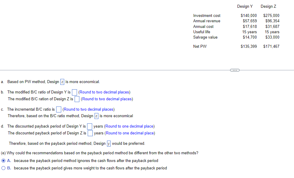 Solved a. Based on PW method, Design is more economical. b. | Chegg.com