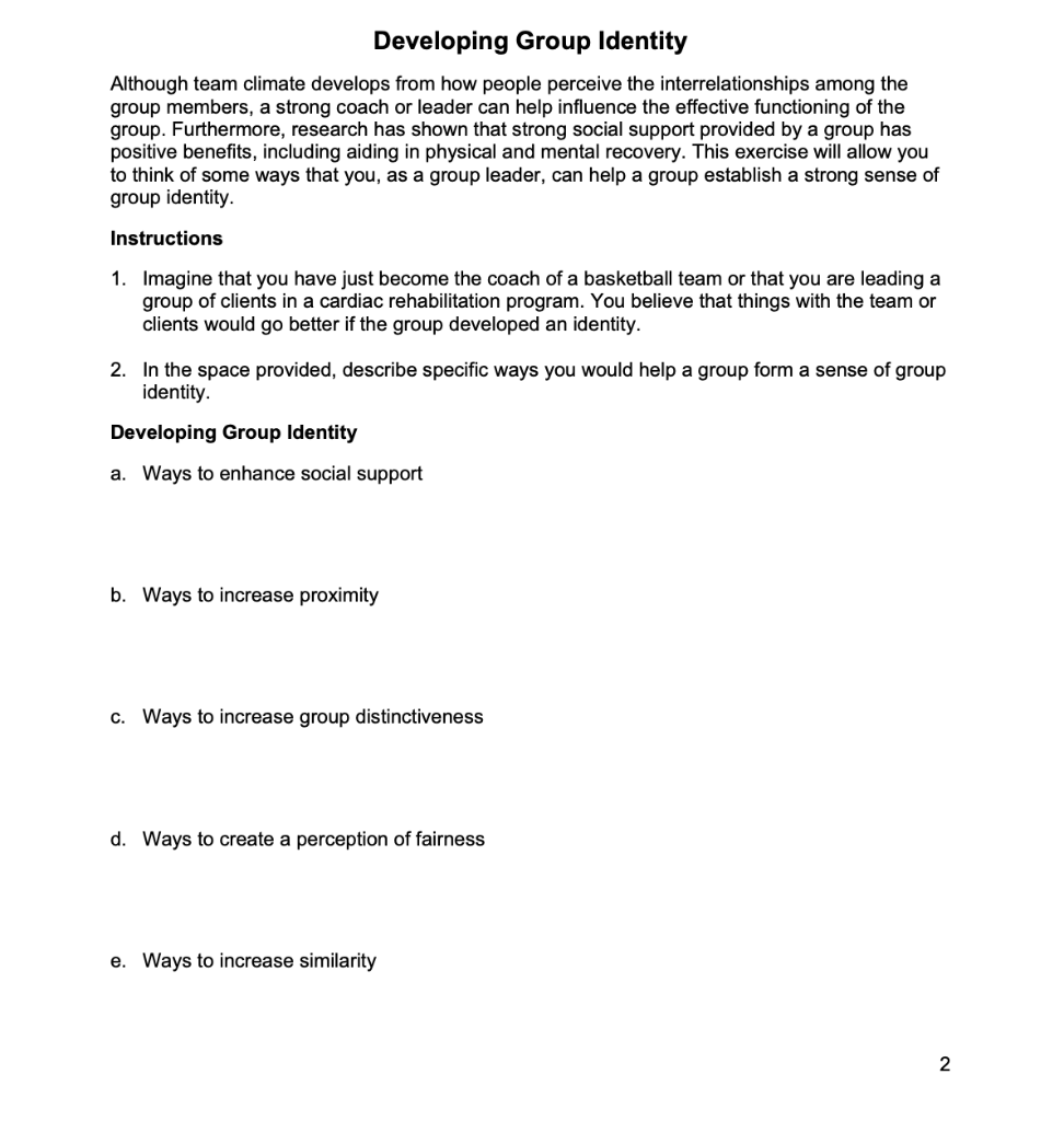 Solved Developing Group Identity Although team climate | Chegg.com