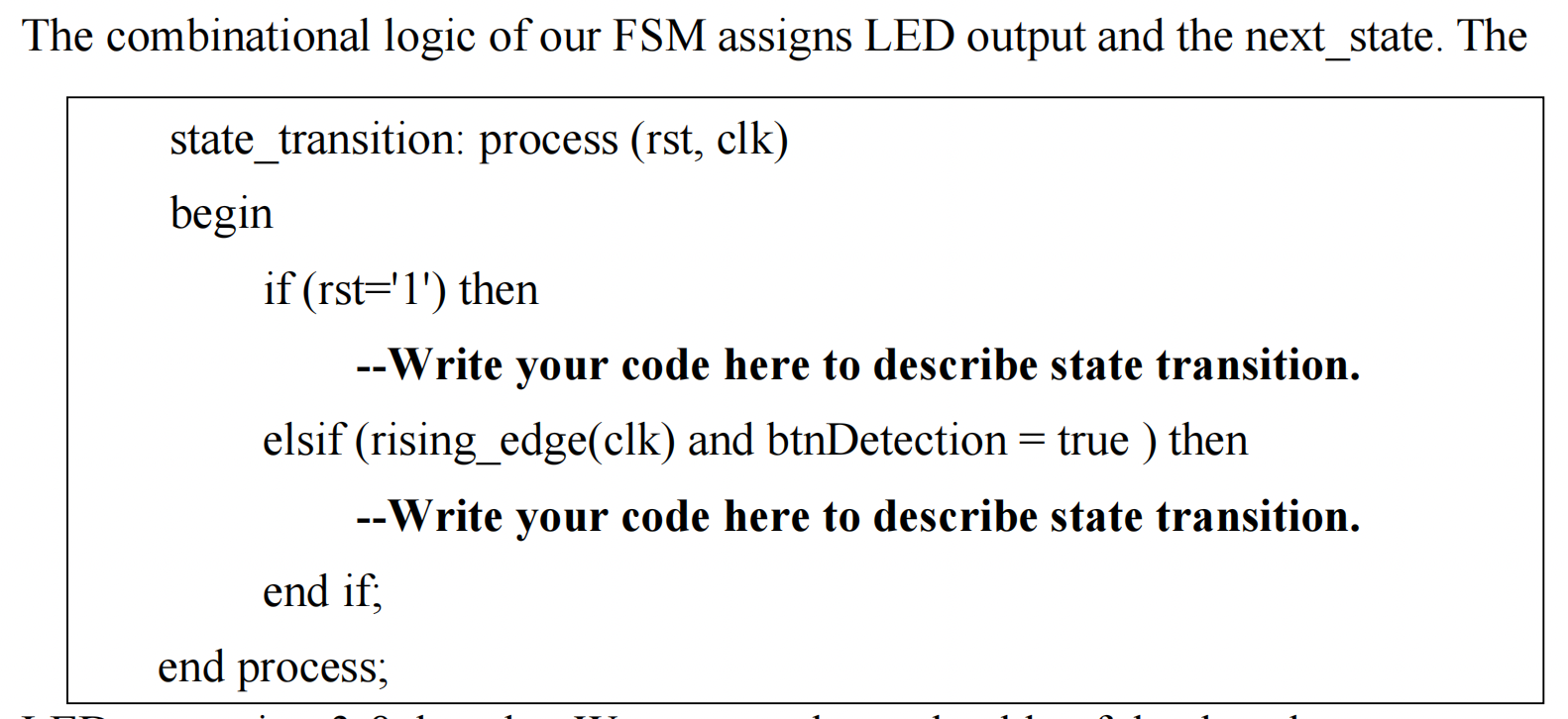 Solved The combinational logic of our FSM assigns LED output | Chegg.com