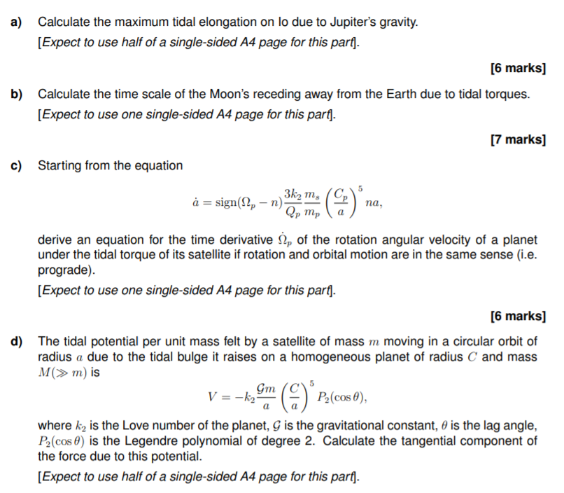 Solved Calculate the maximum tidal elongation on lo due to | Chegg.com