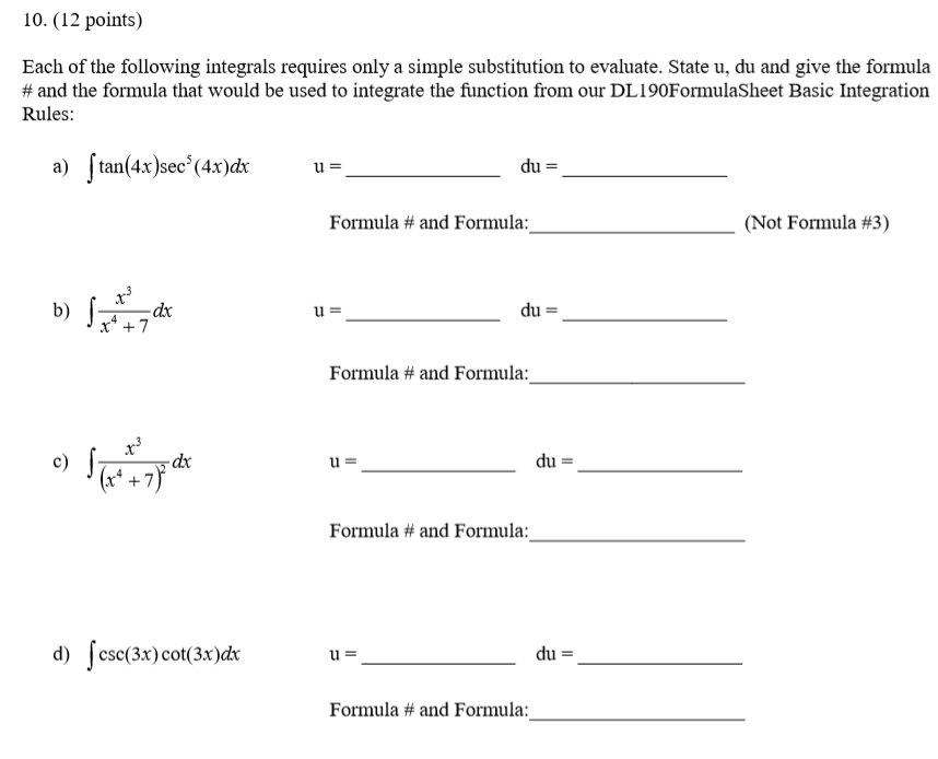 Solved 10. (12 points) Each of the following integrals | Chegg.com