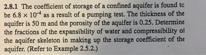 Solved The coefficient of storage of a confined aquifer is | Chegg.com
