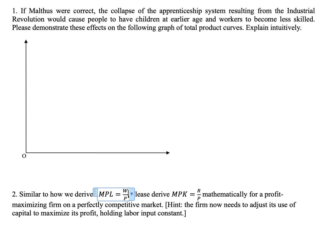 1. If Malthus were correct, the collapse of the | Chegg.com