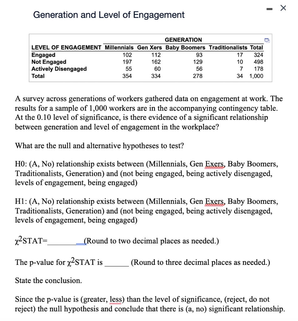 Solved Generation and Level of Engagement A survey across | Chegg.com