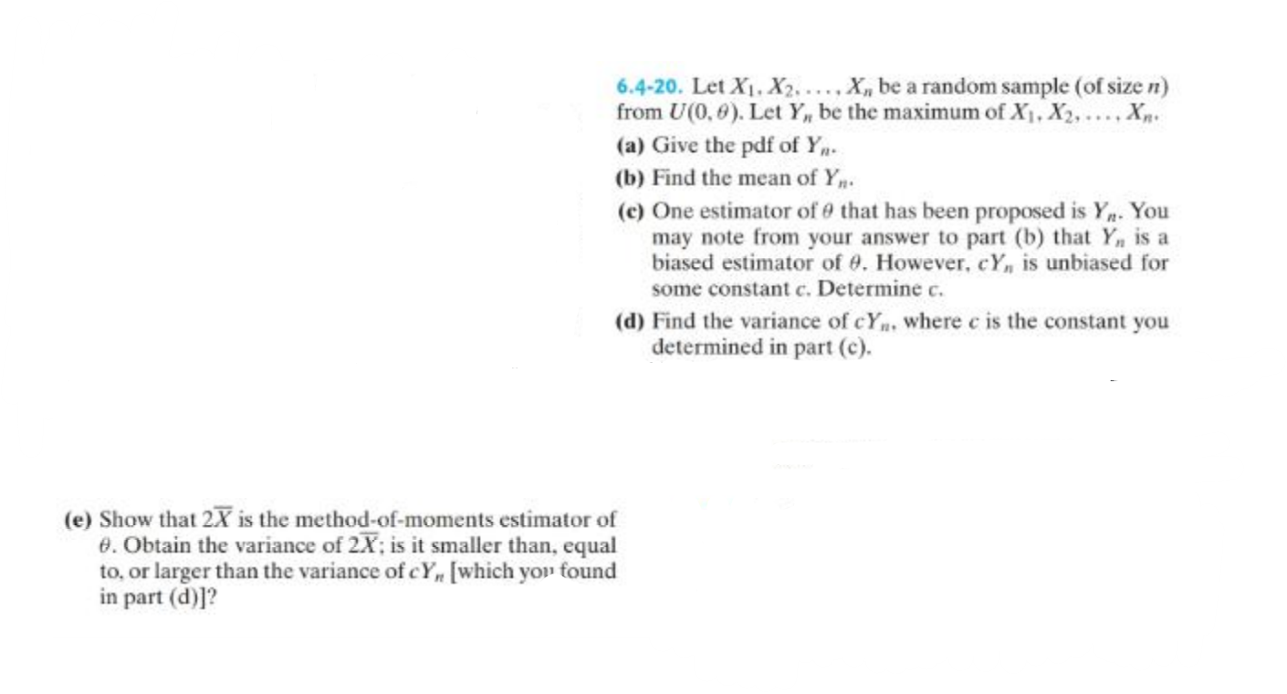 Solved 6.4-20. ﻿Let x1,x2,dots,xn ﻿be a random sample (of | Chegg.com