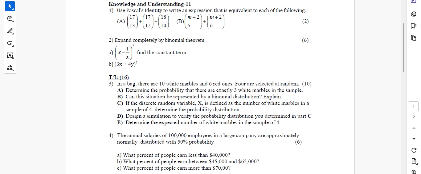 Solved Knowledge and Understanding-11Use Pascal's Identity | Chegg.com