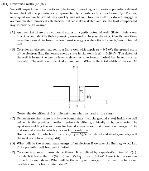 Solved (III) Potential wells (50 pts) We will inspect | Chegg.com