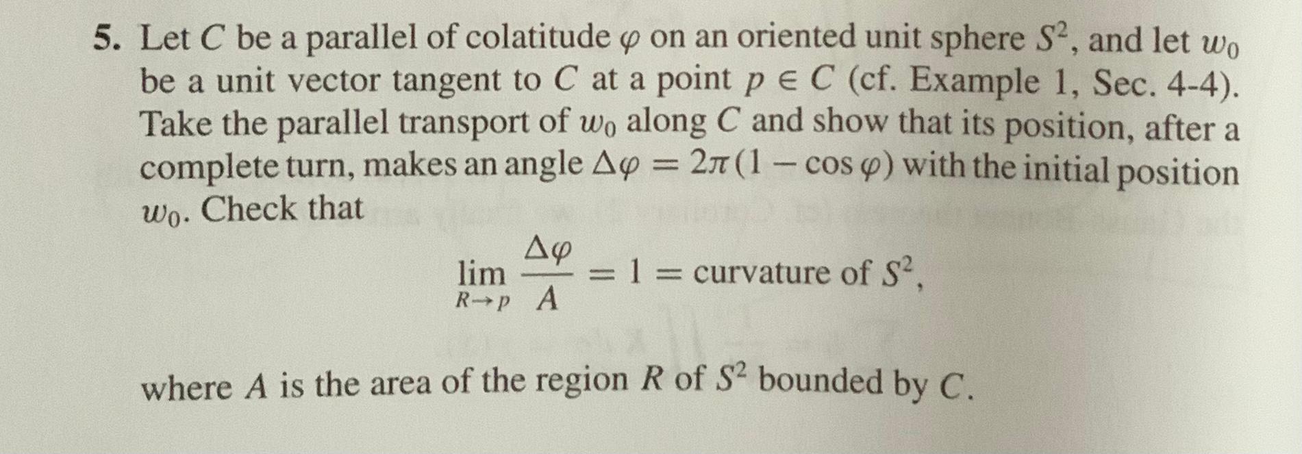 5. Let C be a parallel of colatitude y on an oriented | Chegg.com