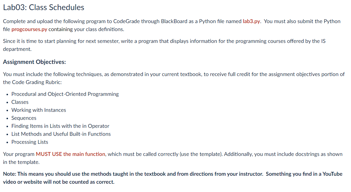 Solved Lab03: Class SchedulesComplete and upload the | Chegg.com