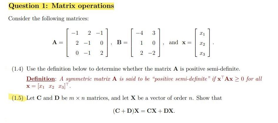 Solved Consider the following matrices: | Chegg.com