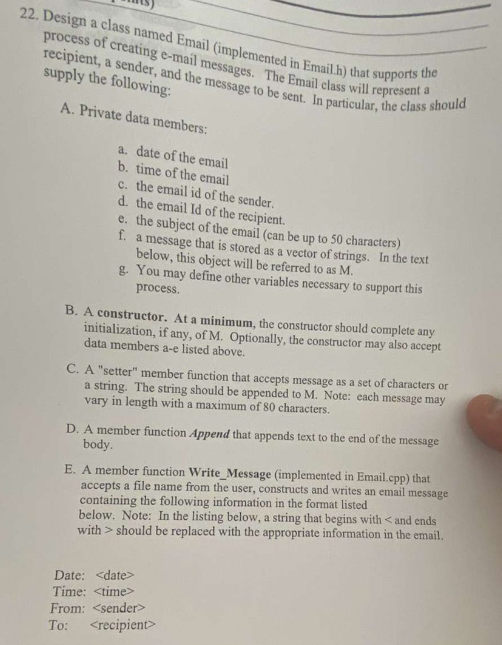 Solved 22. Design a class named Email (implemented in | Chegg.com