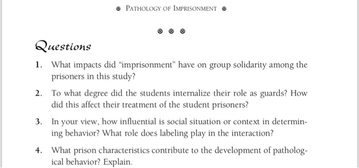 Solved PATHOLOGY OF IMPRISONMENT Questions . Whar impacts dd | Chegg.com