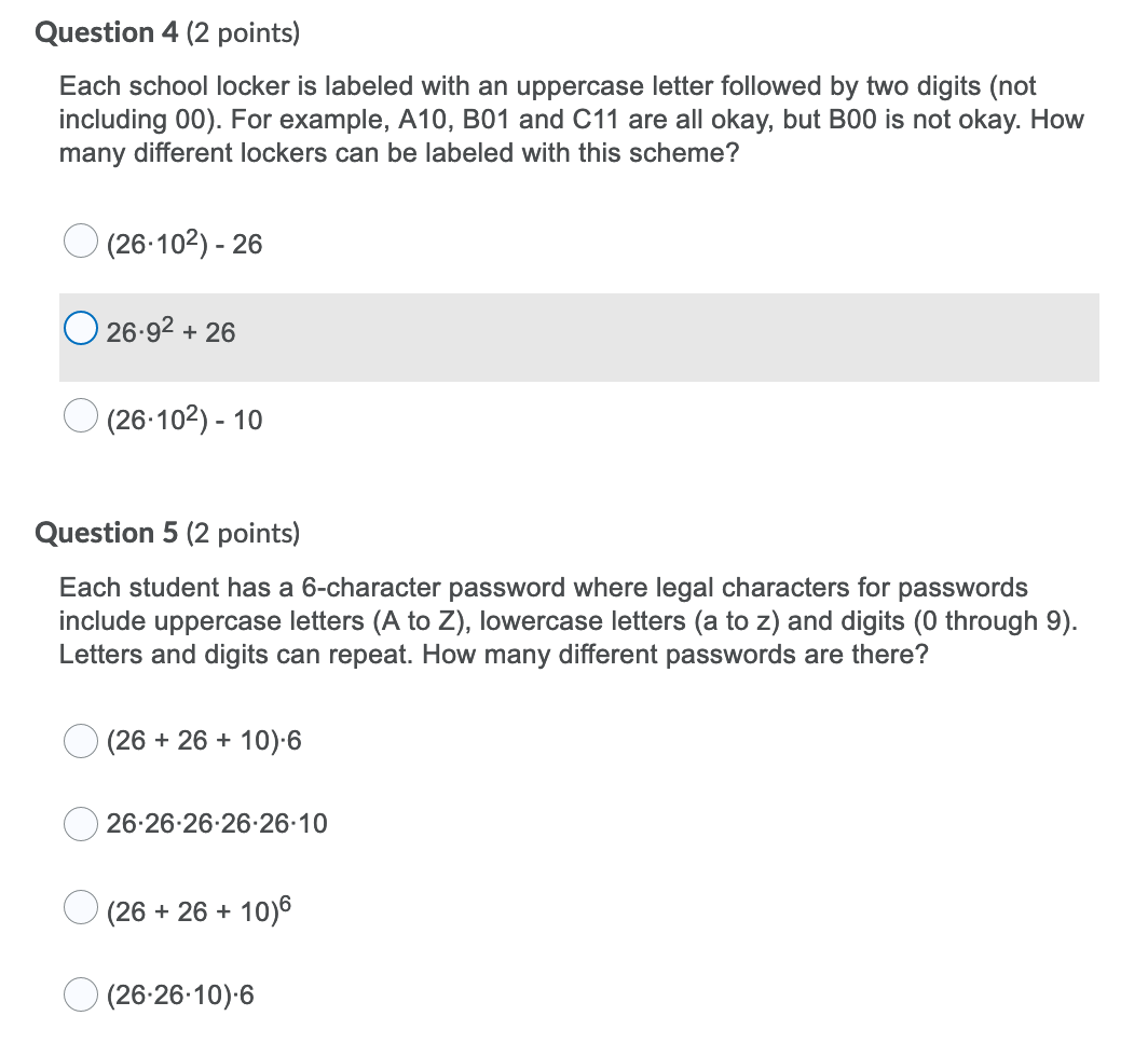 Solved Question 4 (2 points) Each school locker is labeled | Chegg.com