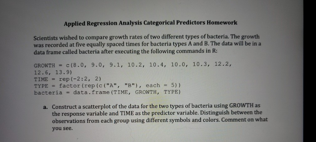 Solved Applied Regression Analysis Categorical Predictors | Chegg.com
