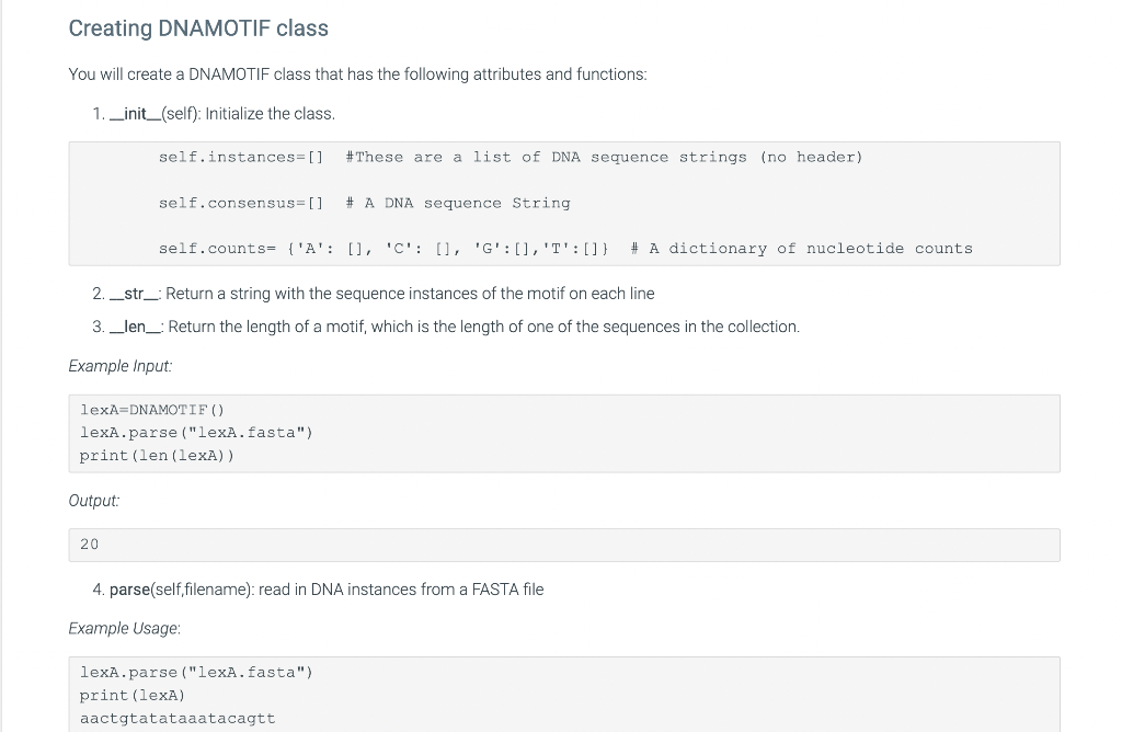 11.32 Final Project -- DNA Motifs Class and Methods | Chegg.com