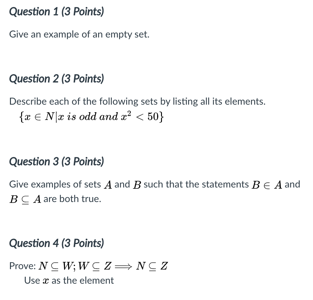 Solved Question 1 (3 Points) Give an example of an empty | Chegg.com