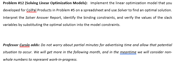 Solved Problem #5 (Developing Linear Optimization Models): A | Chegg.com