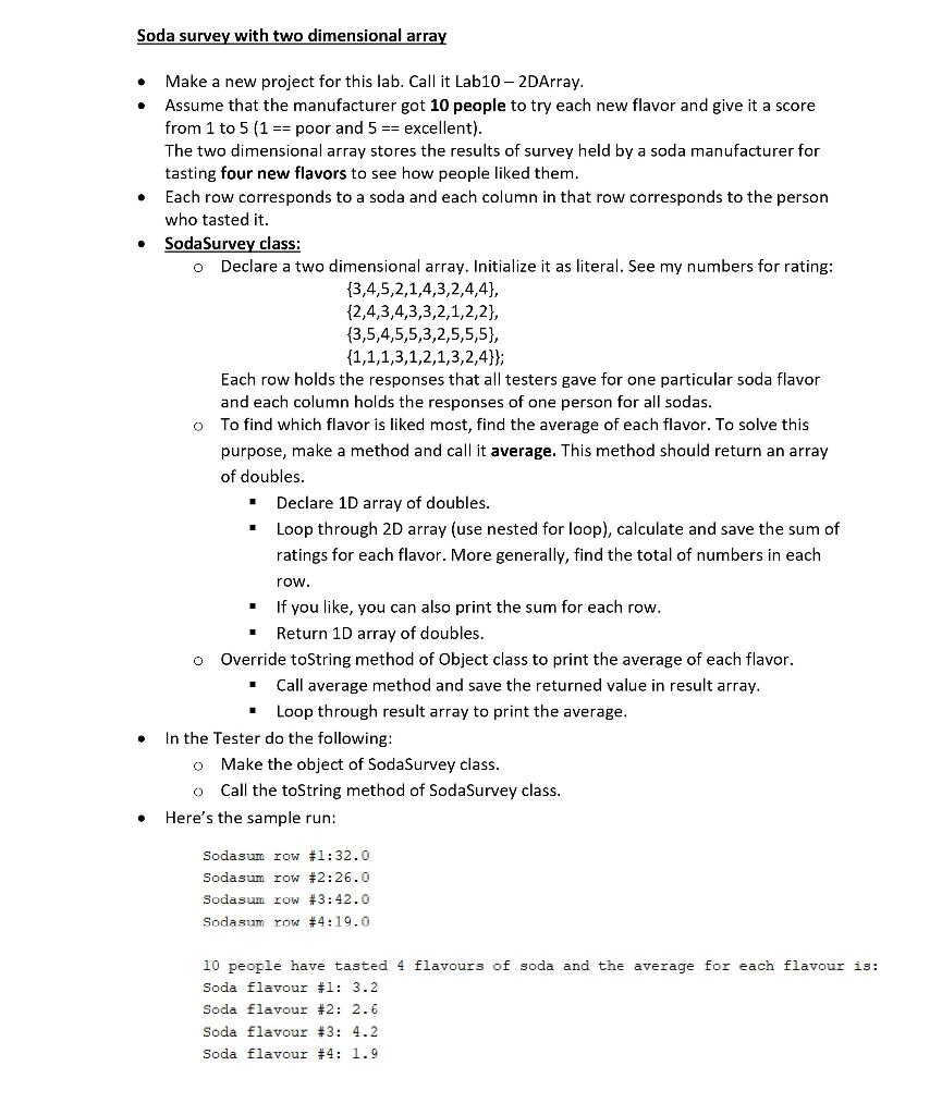 Solved Soda survey with two dimensional array . O Make a new | Chegg.com
