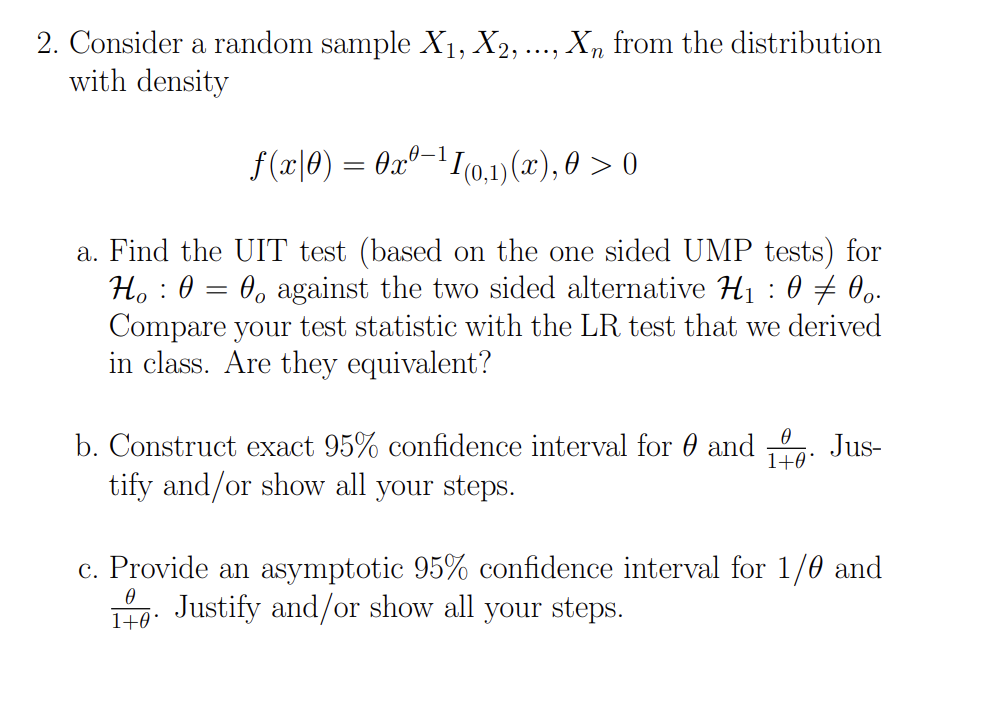 Solved Consider a random sample X1,X2,…,Xn from the | Chegg.com