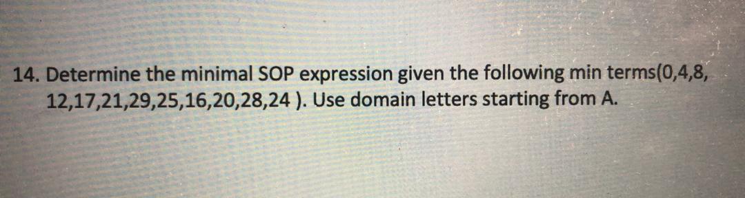 Solved 14. Determine the minimal SOP expression given the | Chegg.com