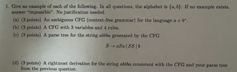 Solved 1. Give an example of each of the following. In all | Chegg.com
