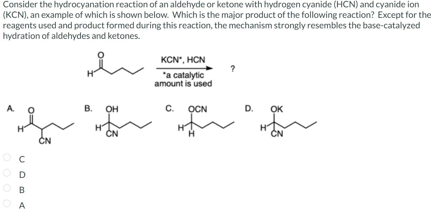 Solved Consider the hydrocyanation reaction of an aldehyde | Chegg.com