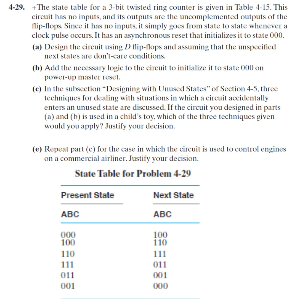 Solved 4-29. +The state table for a 3-bit twisted ring | Chegg.com